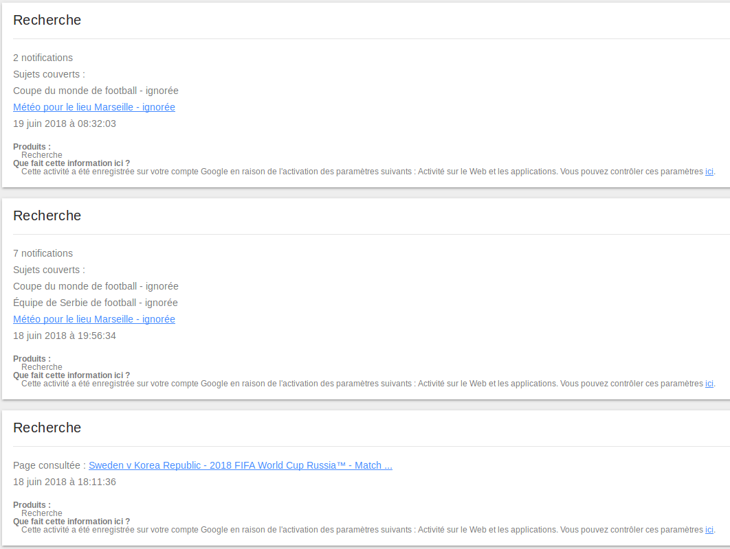 Mes données Google (2.2) : mon activité – Android – Recherche – YouTube